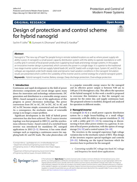 PDF Design Of Protection And Control Scheme For Hybrid Nanogrid