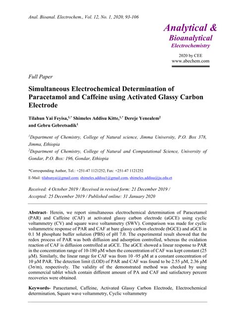Pdf Simultaneous Electrochemical Determination Of Paracetamol And