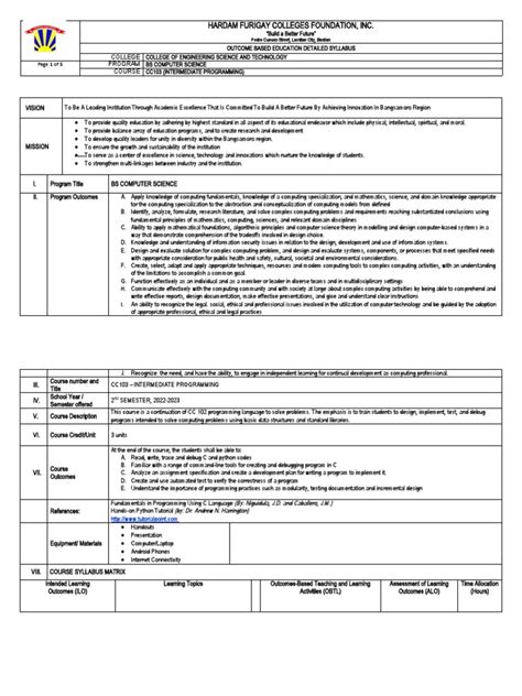 Bscs Cc103 Syllabi Pdf Science Computing