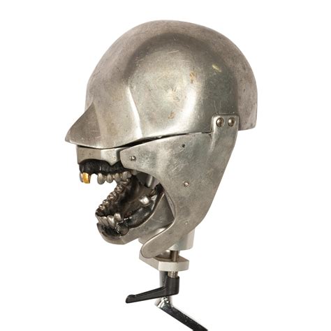 Antique Aluminum Teaching Dental Phantom Head Skull On Stand Gold Tooth