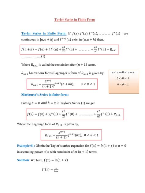 Taylor Series In Finite Form Pdf