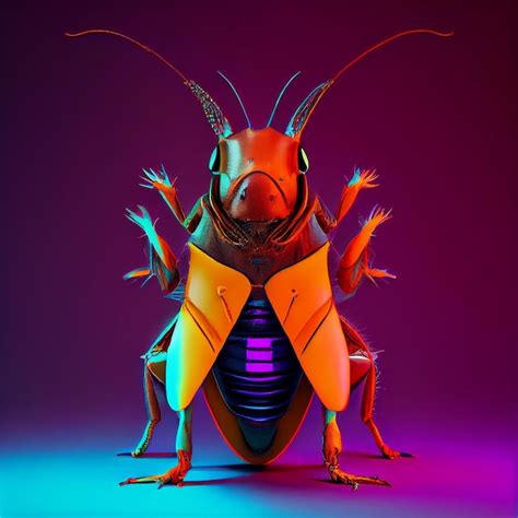 Premium Photo A Colorful Bug With A Blue And Orange Face Is In Front