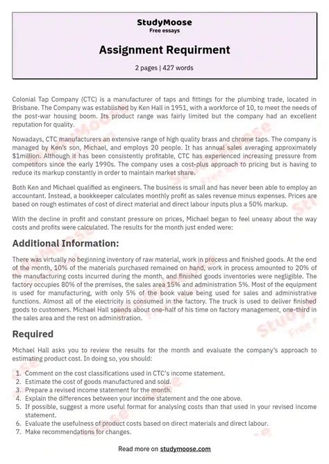 Assignment Requirment Free Essay Example