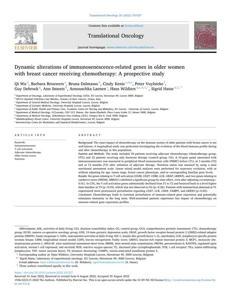 Pdf Dynamic Alterations Of Immunosenescence Related Genes In Older