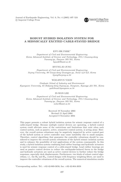 Pdf Robust Hybrid Isolation System For A Seismically Excited Cable Stayed Bridge