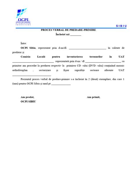 Proces Verbal De Predare Primire Pdf