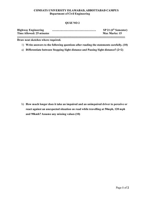 Stopping Sight Distance And Passing Sight Distance Comsats University Islamabad Abbottabad