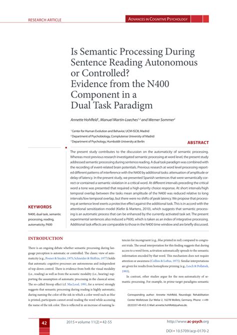 Pdf Is Semantic Processing During Sentence Reading Autonomous Or Controlled Evidence From The