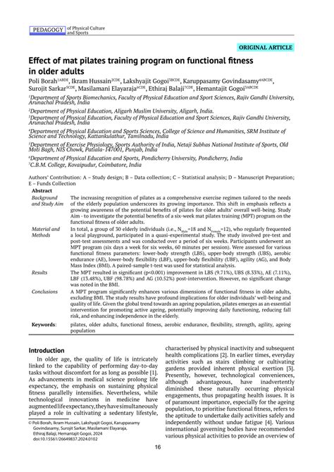 Pdf Effect Of Mat Pilates Training Program On Functional Fitness In Older Adults