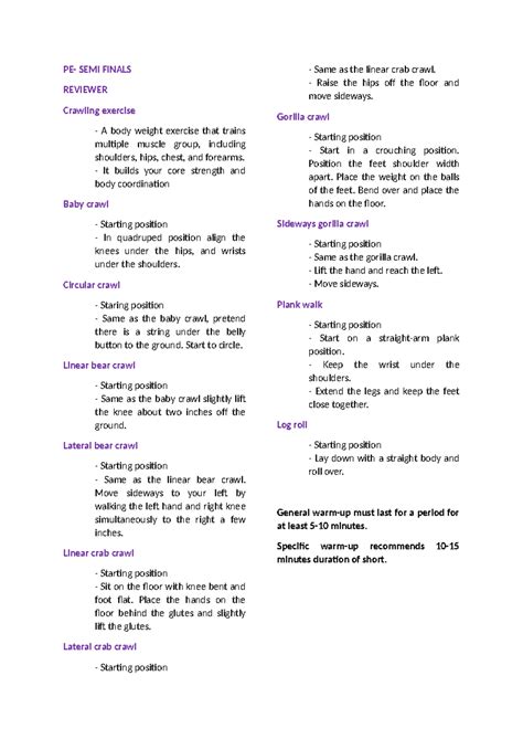 Pe Crawling Pe Semi Finals Reviewer Crawling Exercise A Body Weight Exercise That Trains