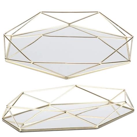 Plateau Miroir Or Salle De Bain Sexangle Mxzzand Cosmétique Bijoux