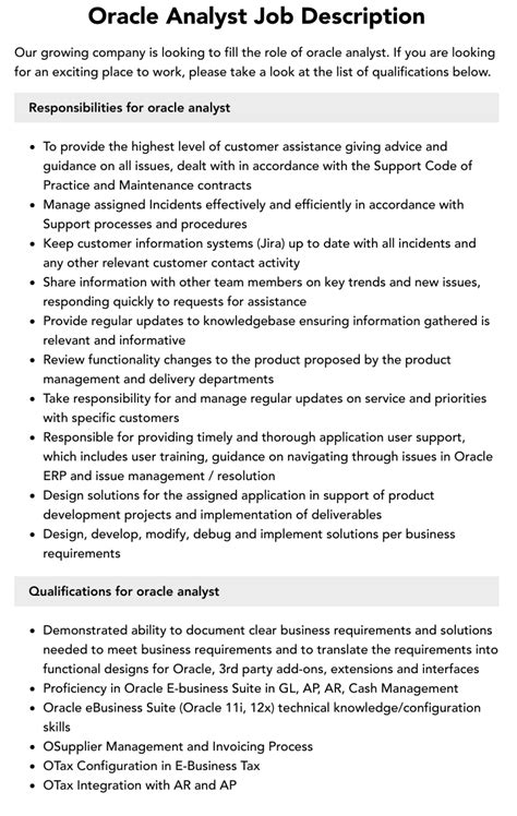 Oracle Analyst Job Description Velvet Jobs