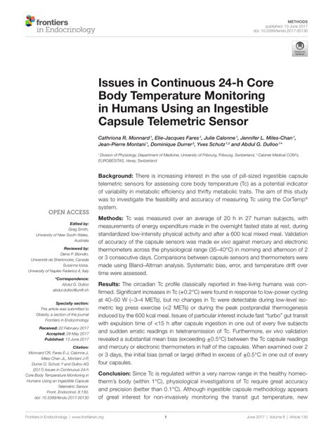 Pdf Issues In Continuous 24 H Core Body Temperature Monitoring In