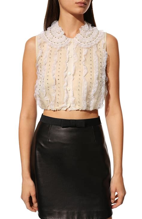 Женский кремовый шелковый топ Miu Miu купить в интернет магазине ЦУМ арт Mk1639 10rn F0009