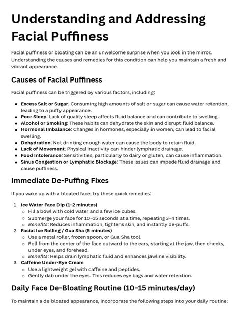 Understanding And Addressing Facial Puffiness Pdf Water Edema