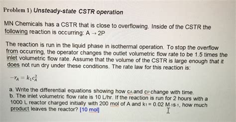 Solved Problem 1 Unsteady State Cstr Operation Mn Chemicals