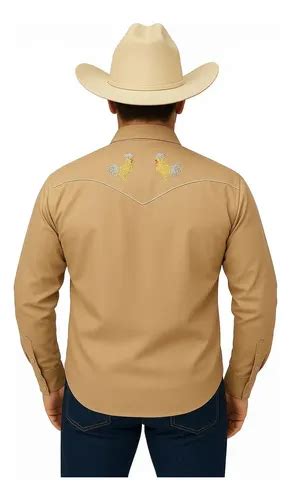 Camisa Vaquera Bordada Gallos Algodón Broche Para Hombre Envío Gratis