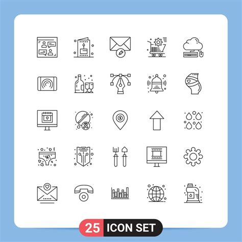 Group Of 25 Modern Lines Set For Keyboard Store Mail Online Shopping Editable Vector Design
