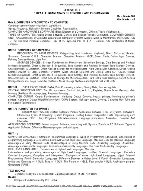 Bca Syllabus Pdf C Relational Database