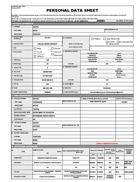Excel File Csc Personal Data Sheet Pds 2017 4 Autorecovered Pdf Constructivism