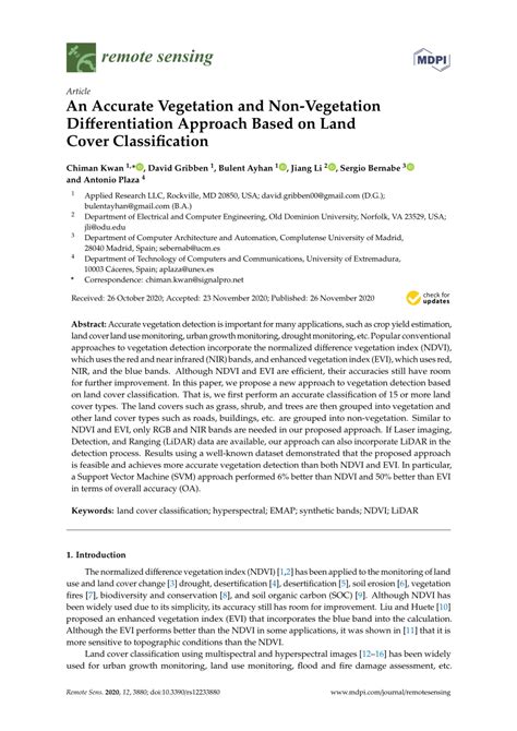 Pdf An Accurate Vegetation And Non Vegetation Differentiation Approach Based On Land Cover