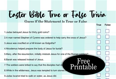 Free Printable Easter Bible True Or False Trivia Quiz