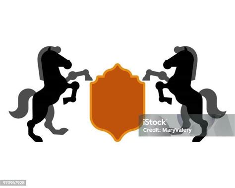 까만 말 그리고 방패 문장 학 상징입니다 팔의 외 투에 대 한 로얄 말입니다 벡터 일러스트 레이 션 공란에 대한 스톡 벡터 아트 및 기타 이미지 Istock