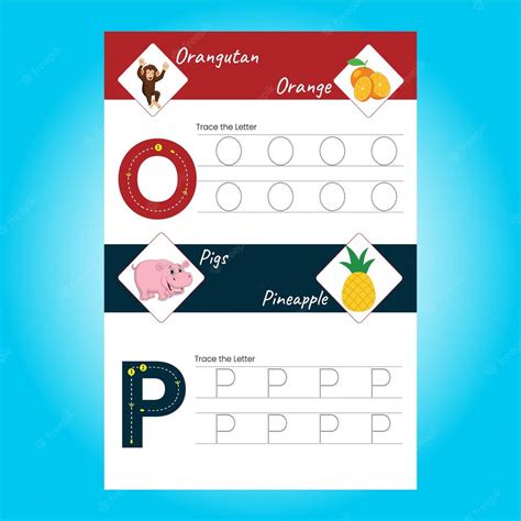아이들을위한 알파벳 추적 워크 시트 프리미엄 벡터