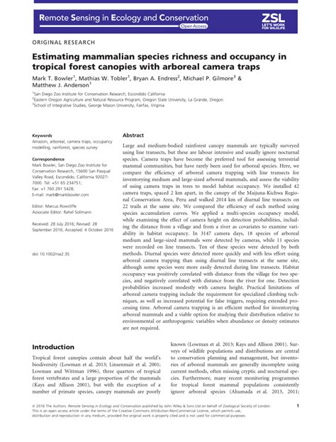 Pdf Estimating Mammalian Species Richness And Occupancy In Tropical Forest Canopies With