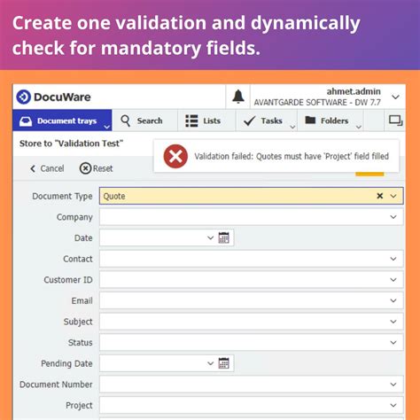 docuware validation check index entries without codingdata validation