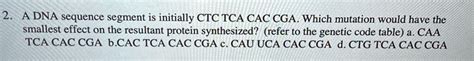 solved a dna sequence segment is initially ctc tca cac cga which
