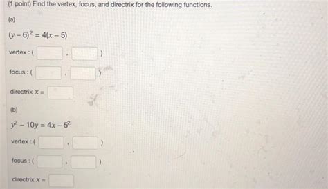 Solved Point Find The Vertex Focus And Directrix For Chegg