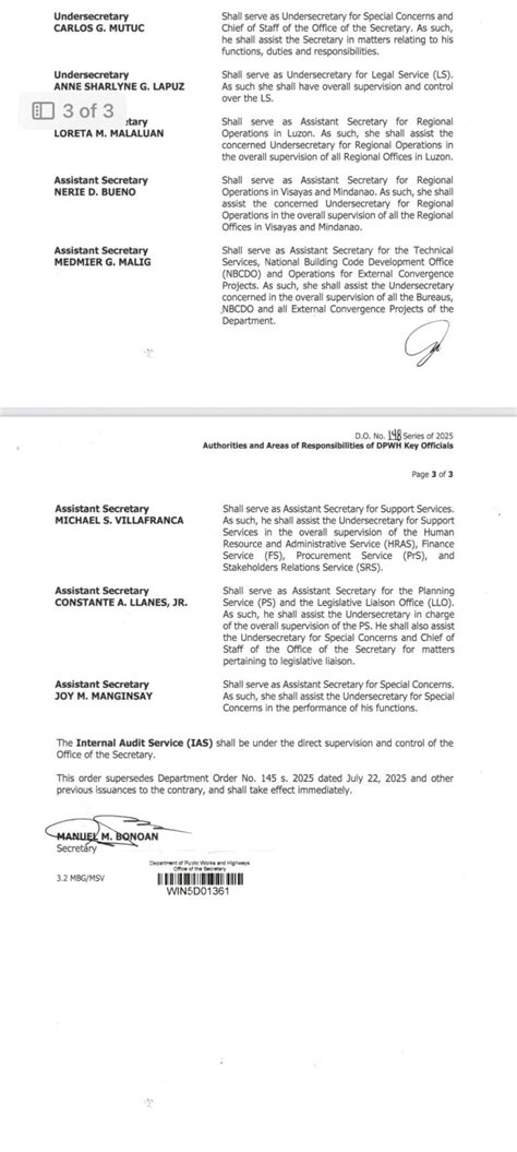 DPWH Usec Bernardo Nawawala Sa Listahan Ng Mga Opisyal