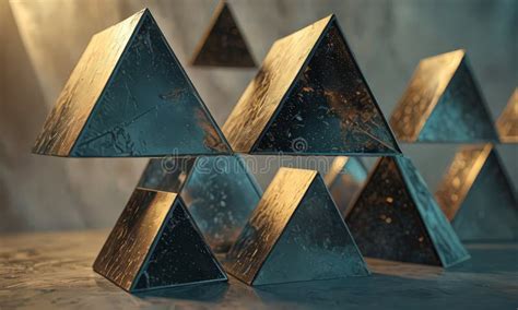 collection metallic triangular sculptures varying in size and shape