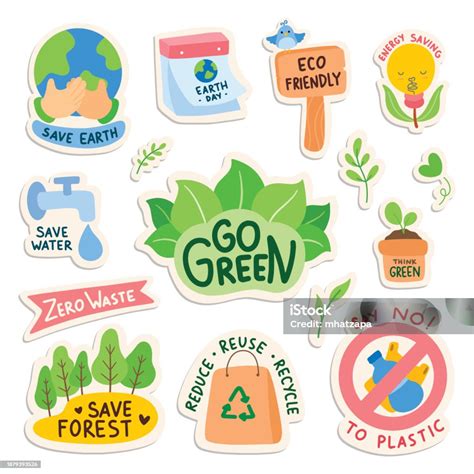 세트 생태학 스티커 슬로건 에 낙서 스타일 벡터 일러스트 레이 션 스티커에 대한 스톡 벡터 아트 및 기타 이미지 스티커 환경 보전 나무 Istock