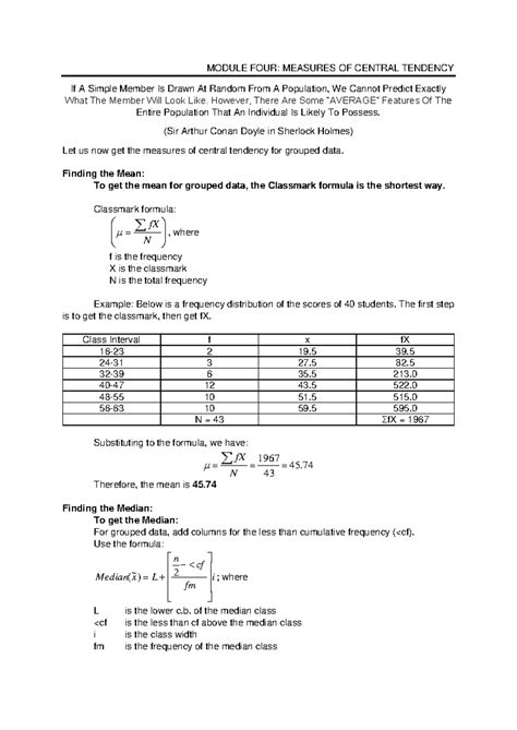 Math 4 Module 4 Grouped Module Four Measures Of Central Tendency If