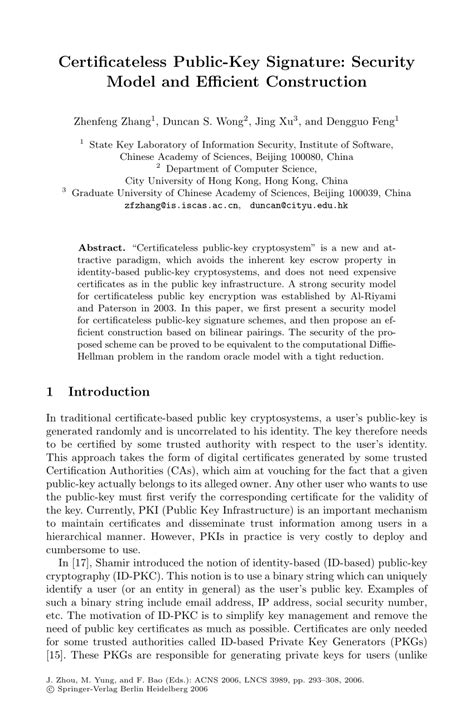 Pdf Certificateless Public Key Signature Security Model And Efficient Construction