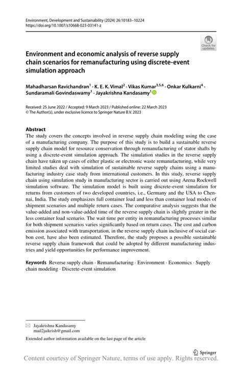 Environment And Economic Analysis Of Reverse Supply Chain Scenarios For