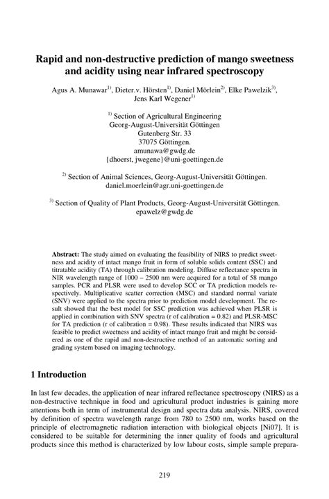 Pdf Rapid And Non Destructive Prediction Of Mango Sweetness And