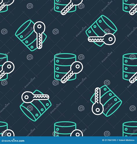 Line Server Security With Key Icon Isolated Seamless Pattern On Black Background Security