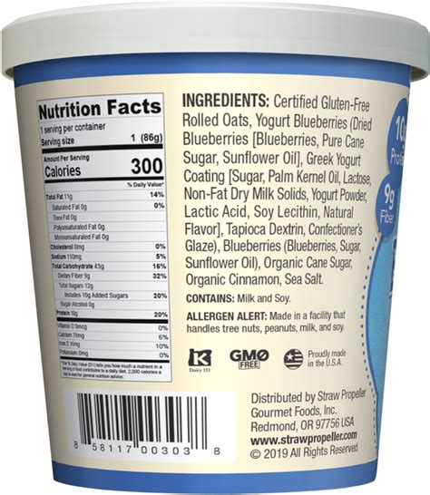 Download Blueberry Yogurt Oatmeal Nutrition Label