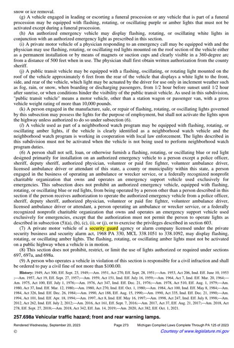 Michigan Vehicle Code Disclosure Of Info And Utilization Of Lights