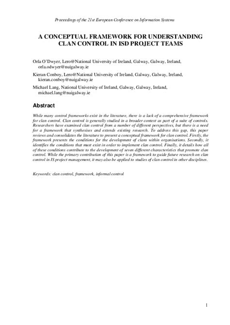 Pdf A Conceptual Framework For Understanding Clan Control In Isd
