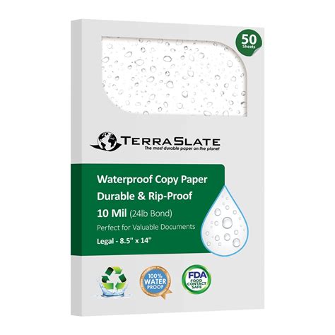 Terraslate Waterproof Printer Paper 10 Mil 120lb Cover 85 X 14