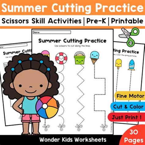 Summer Cutting Practice With Scissors Fine Motor Skills Activity For