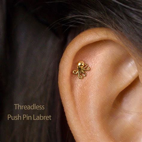 Tiny Octopus Threadless Flat Back Earrings 201816ga 5 10mm Unisex