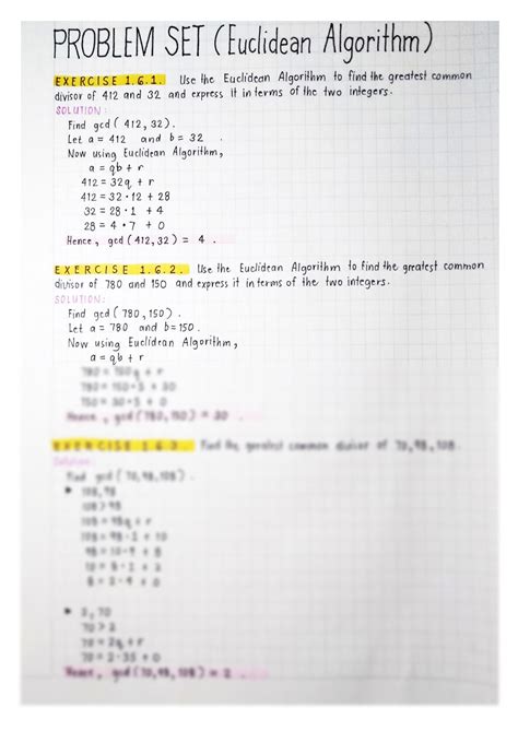 Solution Problem Set Euclidean Algorithm Studypool