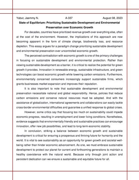 Globalization Arguments Yabut Jaemmy N A 337 August 08 2023 State Of Equilibrium