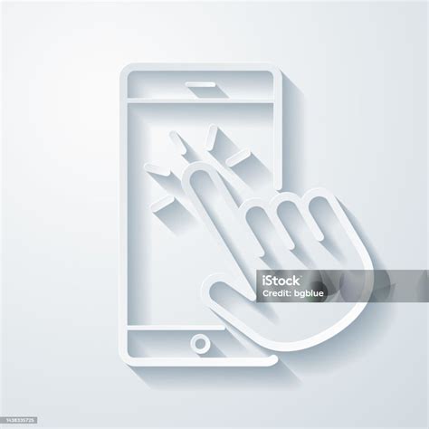 손으로 스마트 폰을 터치하십시오 빈 배경에 종이 자르기 효과가 있는 아이콘 가볍게 두드리기에 대한 스톡 벡터 아트 및 기타 이미지 가볍게 두드리기 스마트폰 3차원