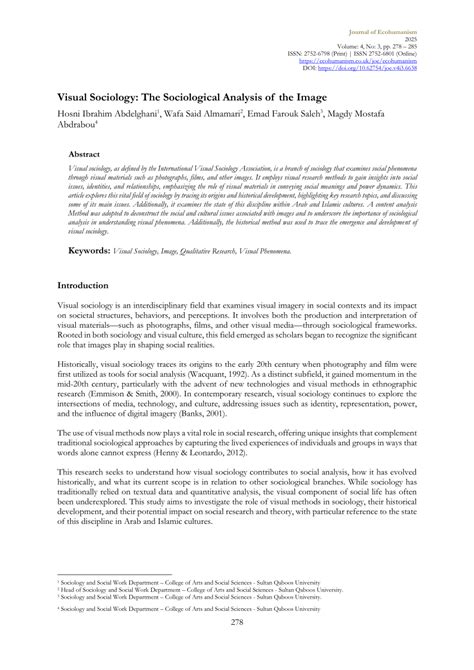 Pdf Visual Sociology The Sociological Analysis Of The Image